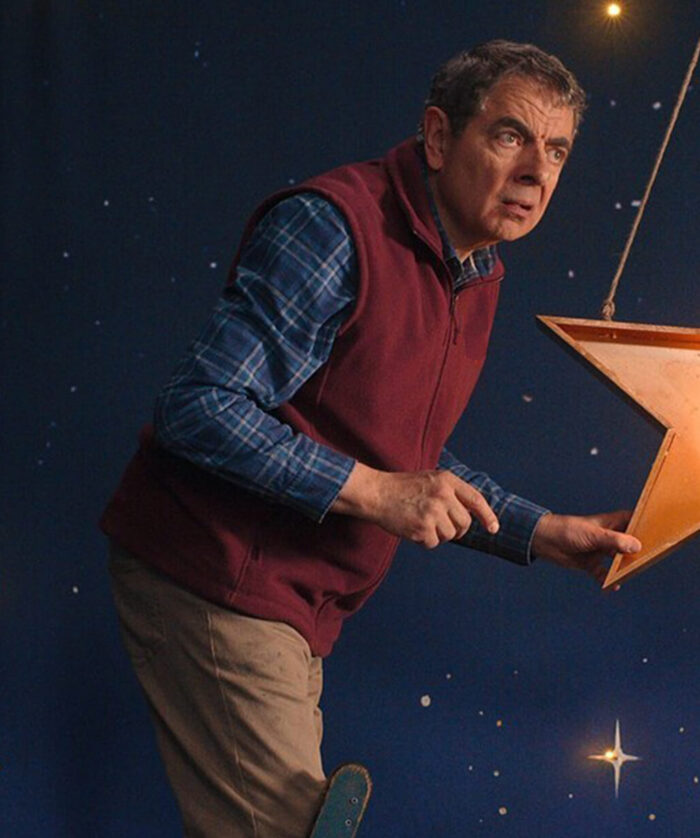 Man Vs Baby 2025 Rowan Atkinson Burgundy Vest