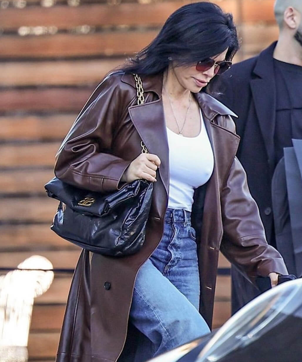 Lauren Sánchez Bezos Brown Leather Coat - USA Leather Factory